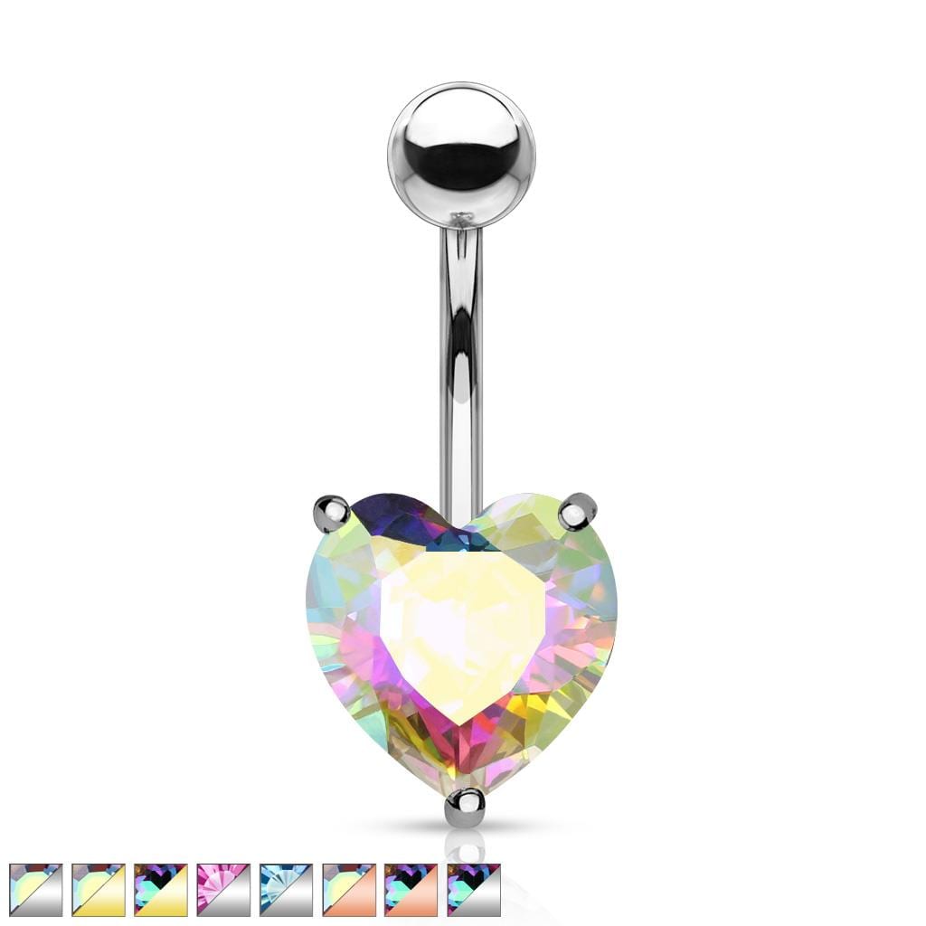 AB Crystal Heart Belly Bar - The Body Jewellery Store