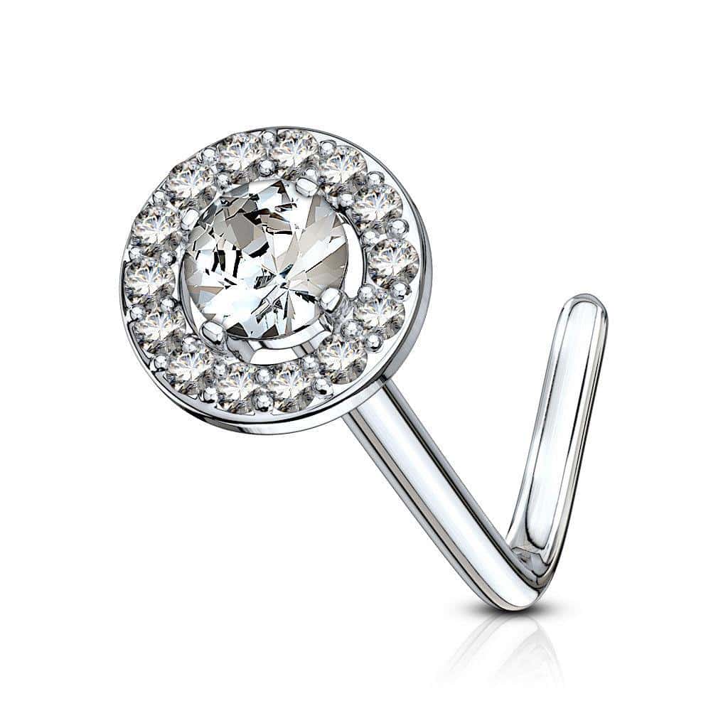 Round CZ Centre Top Double Tiered 316L Surgical Steel "L" Bend Nose ...