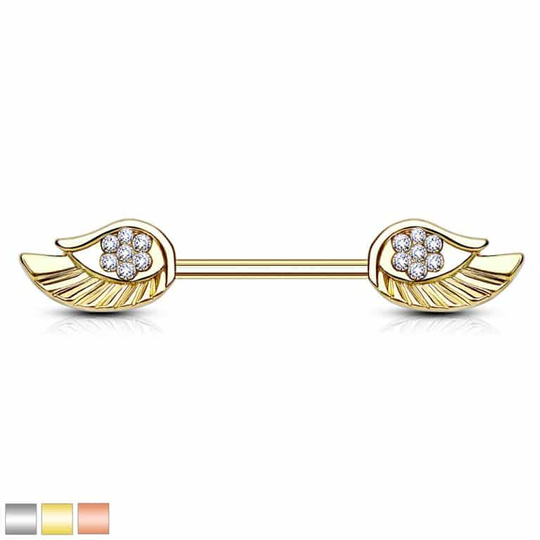 CZ Paved Angel Wings Nipple Bar - The Body Jewellery Store