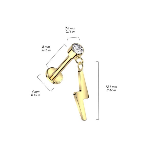 Titanium Threadless Labret With Bezel Set CZ and Lightning Bolt Dangle Top - The Body Jewellery ...